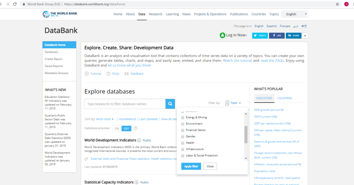 World Bank Databank | Economics | Western Michigan University